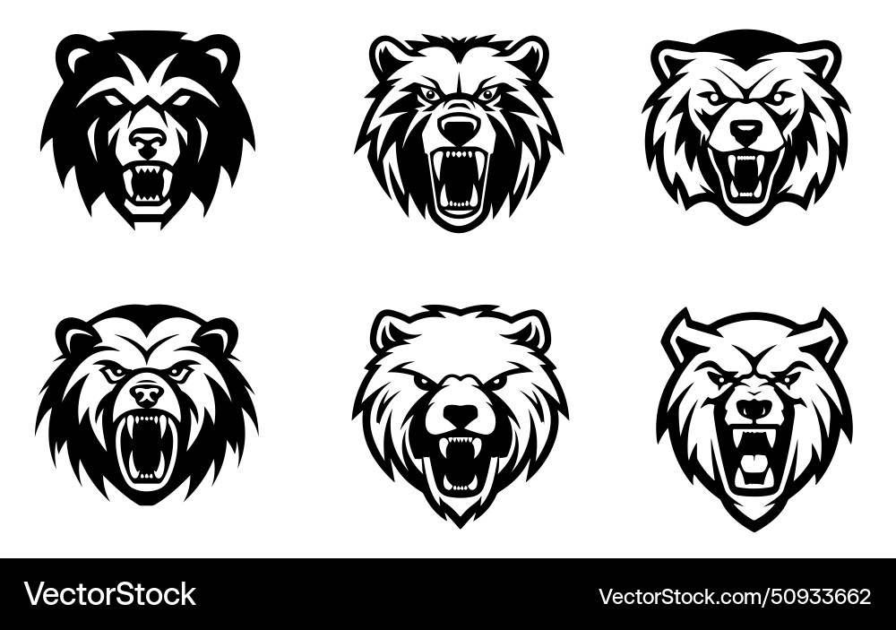 Bear head logo set Royalty Free Vector Image - VectorStock
