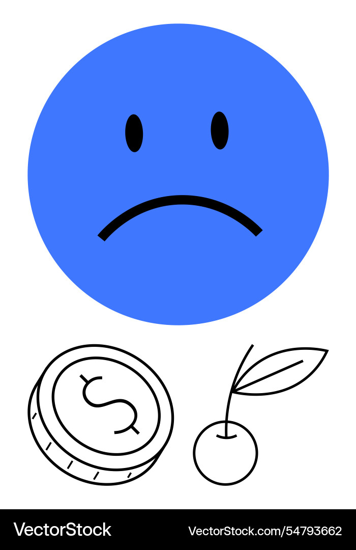 Blue sad face with black features a coin Vector Image