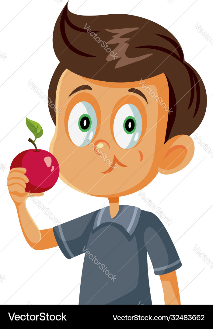 Cute boy eating an apple cartoon Royalty Free Vector Image