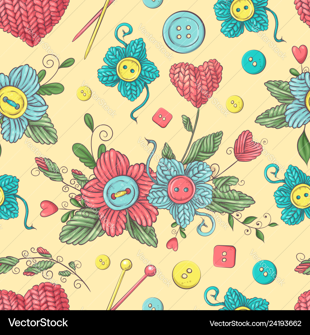 Cute seamless pattern of balls yarn buttons Vector Image