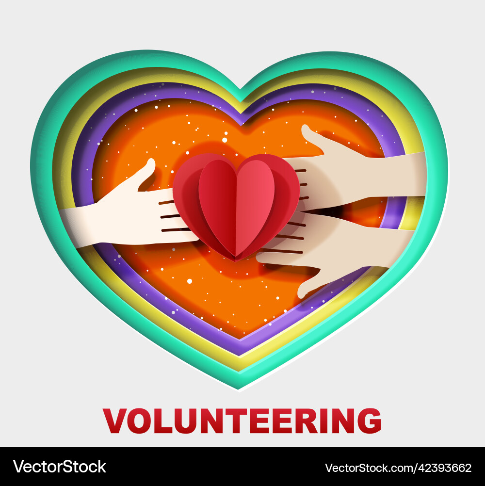 Volunteering heart paper cut art 3d design Vector Image