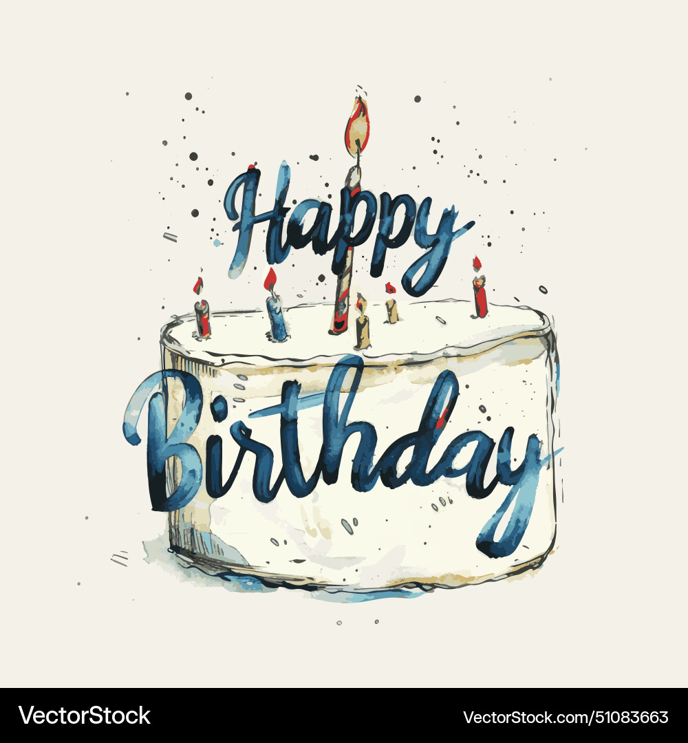 Birthday text hand drawn with cake Royalty Free Vector Image