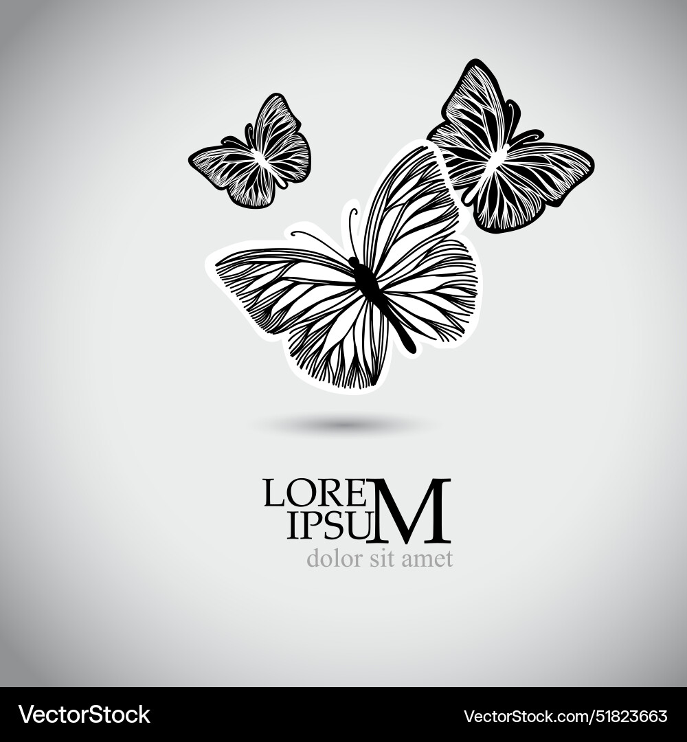 Butterfly logo object hand drawing line art Vector Image