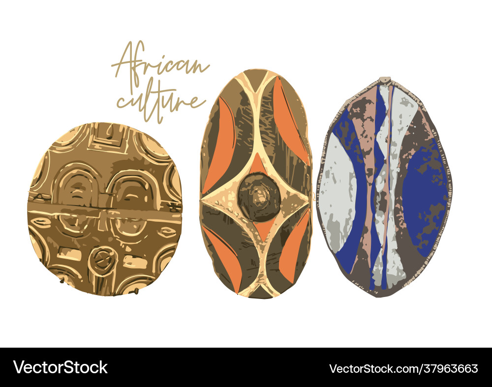 Collection african woodenn military shields Vector Image