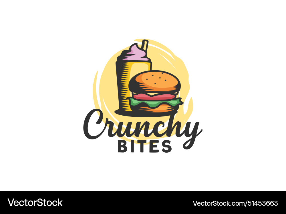 Crunchy bites logo with a combination of a burger Vector Image