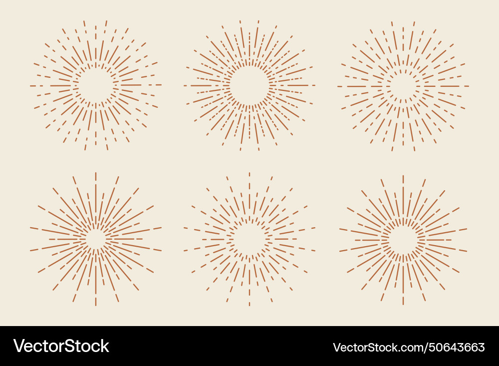 Geometric sun rays sunburst set round Royalty Free Vector