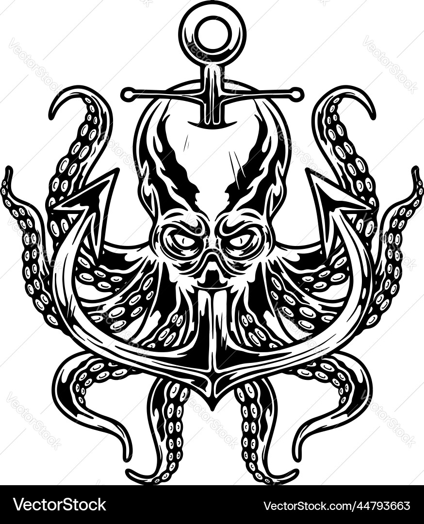 Octopus with anchor design element for poster Vector Image