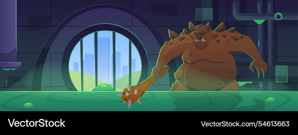 Sewage sewer drainage pipes system with monster Vector Image