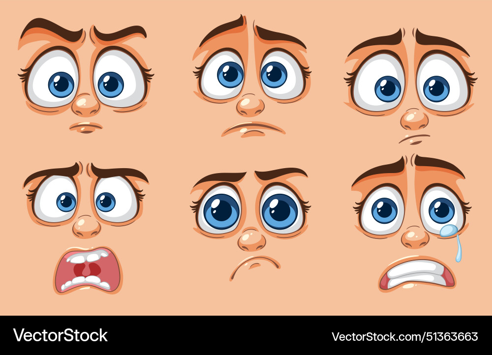 Various cartoon facial expressions showing Vector Image