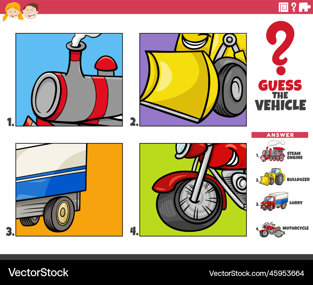 Guess the vehicle cartoon educational task Vector Image