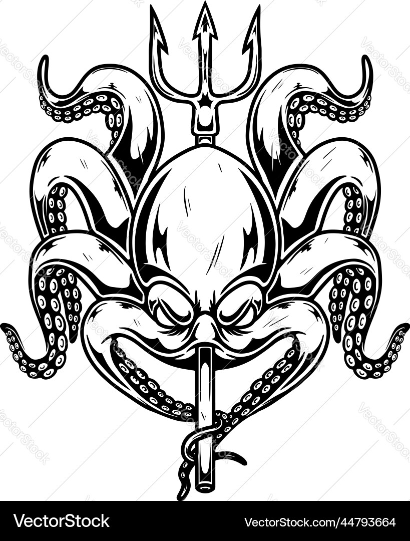 Octopus with poseidon trident design element Vector Image