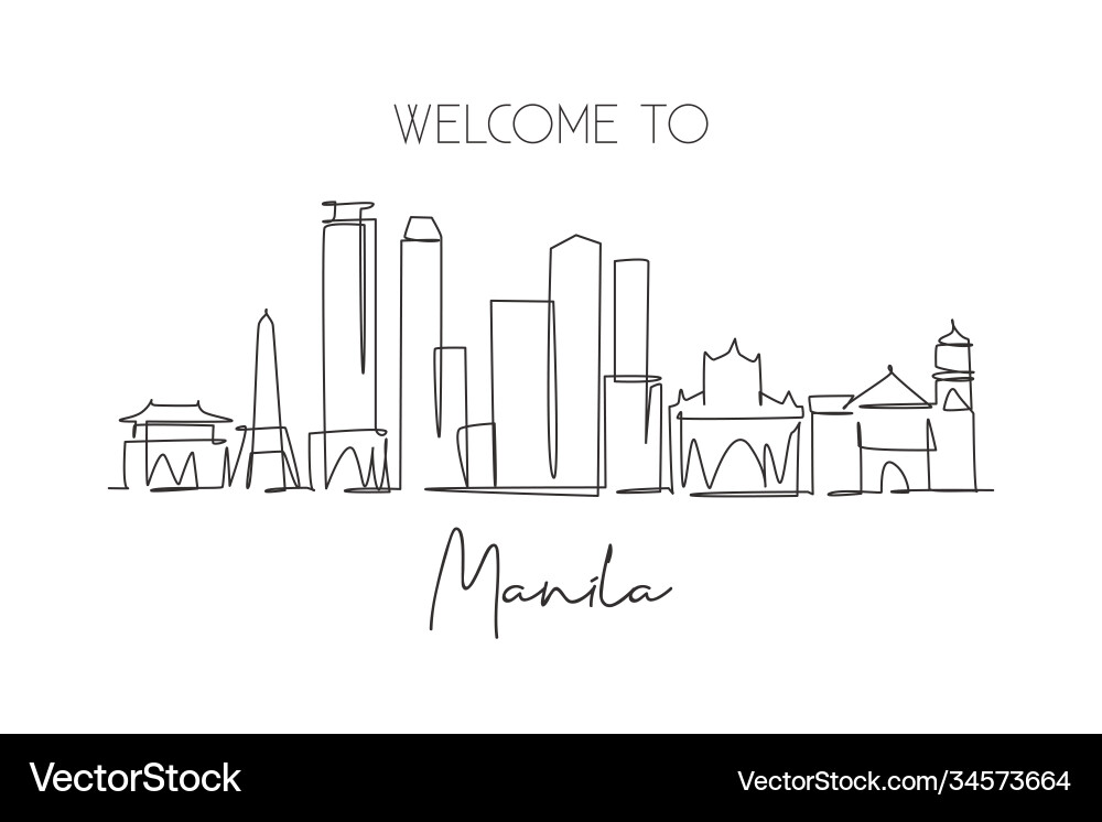 One single line drawing manila city skyline Vector Image
