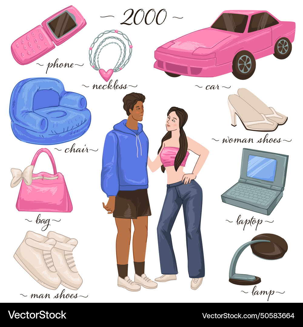 People outfit and clothes objects from 2000s Vector Image