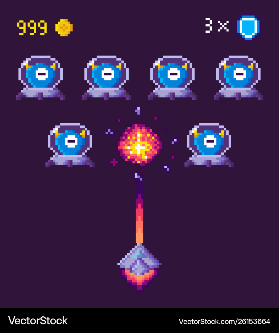 Pixel game space graphics 8 bit aliens spacecraft Vector Image