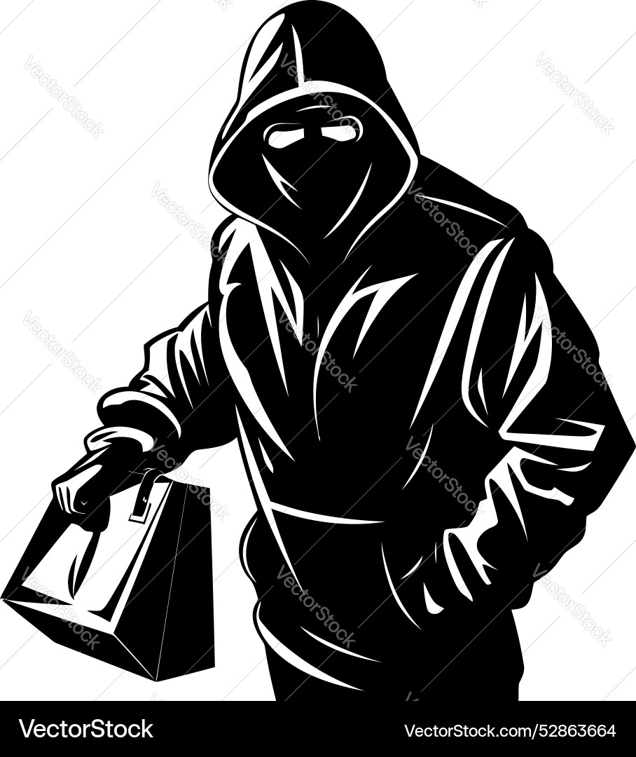 Sneaky sack robber with stolen bag emblem larceny Vector Image