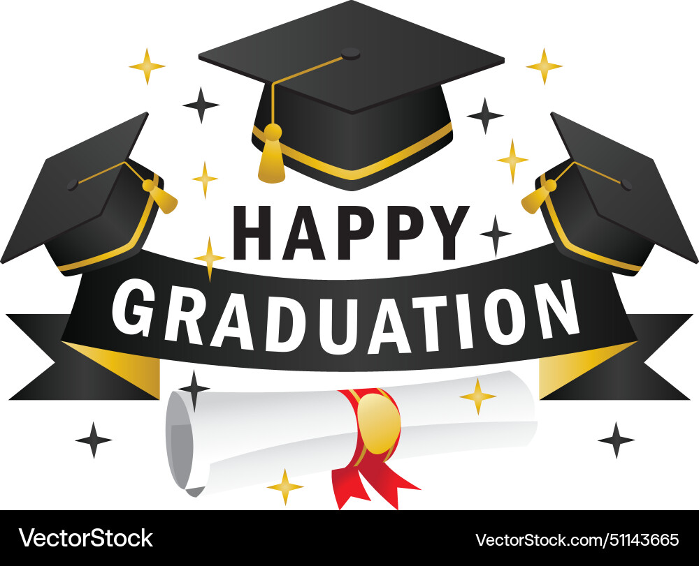 A graduation cap and diploma are displayed Vector Image
