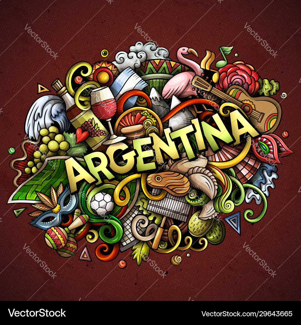Argentina hand drawn cartoon doodles Royalty Free Vector