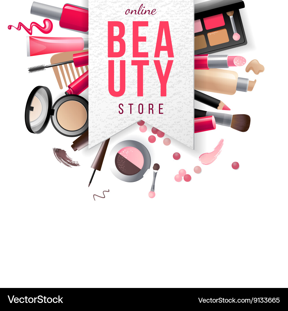 Beauty store emblem with type design and cosmetics