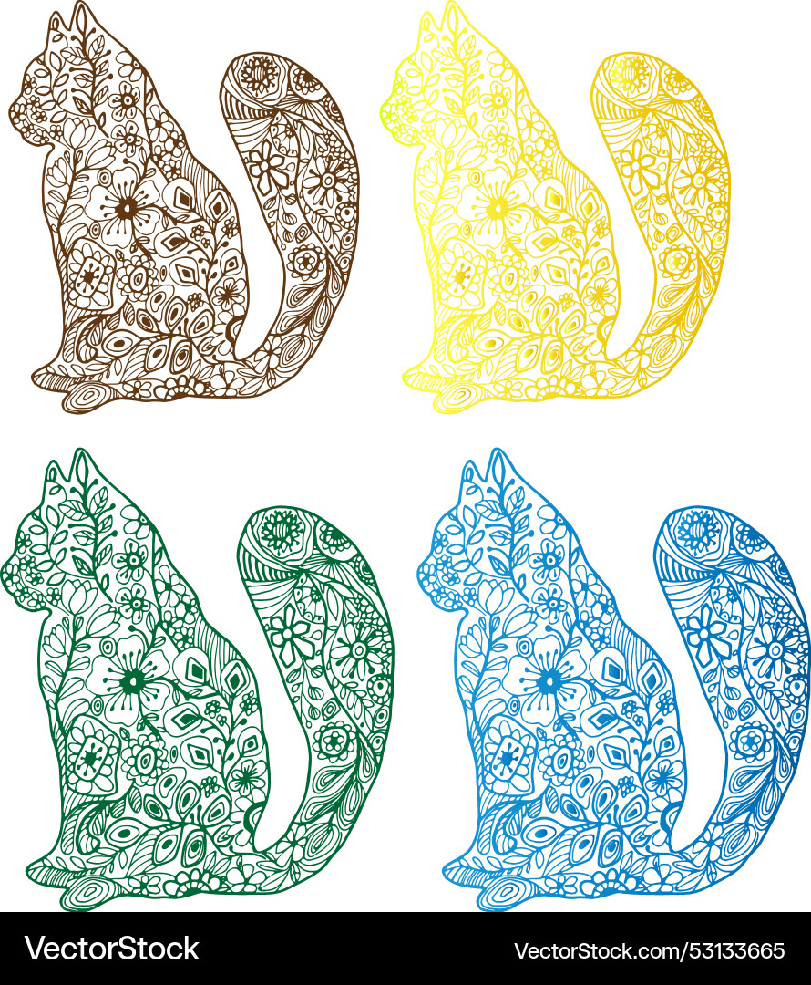 Cat mandala made a floral pattern with oriental Vector Image