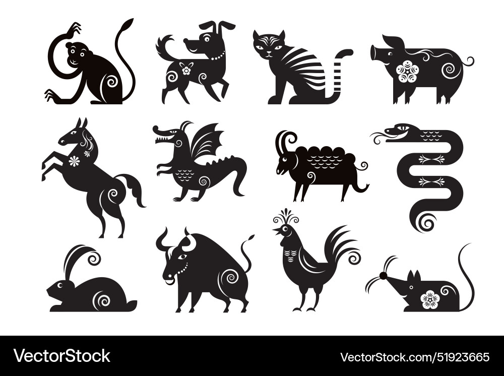 Chinese zodiac animals set Royalty Free Vector Image