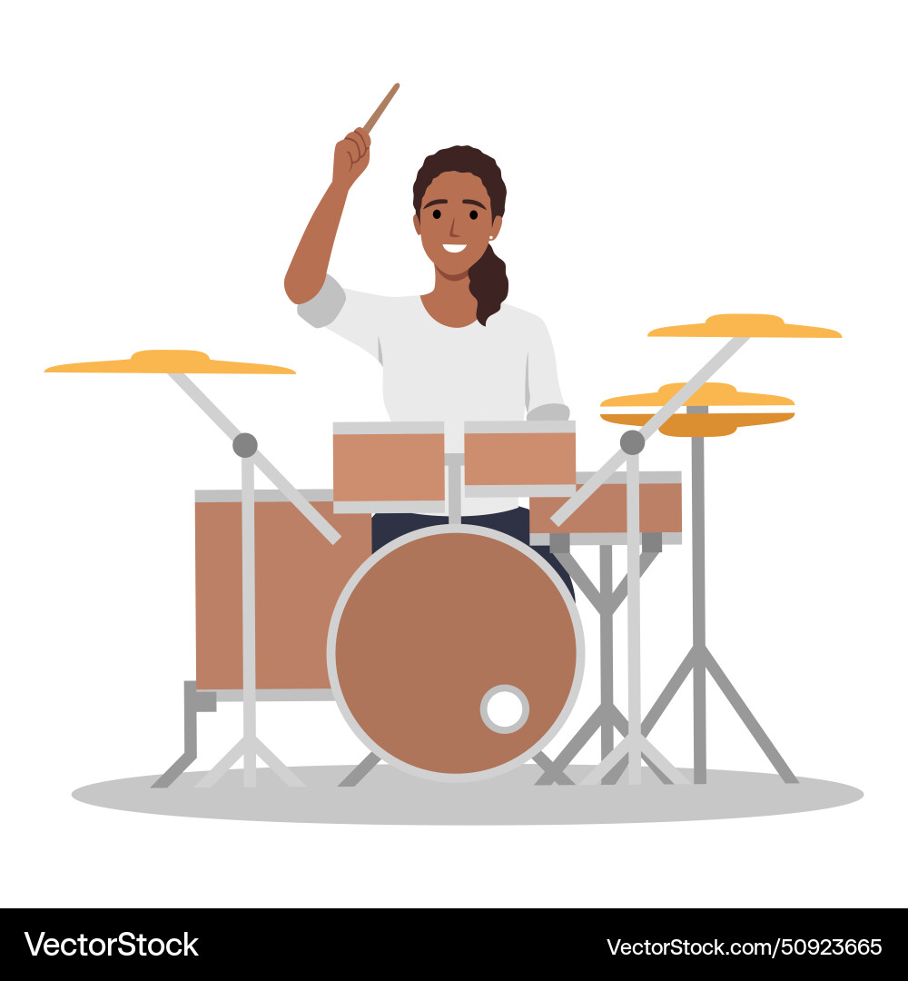 Drummer musician playing modern music at drum kit Vector Image