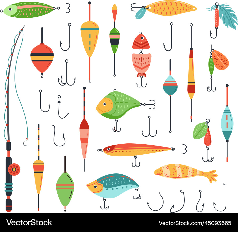 Fishing Tackle & Bait - Cartoon Style Vector Image