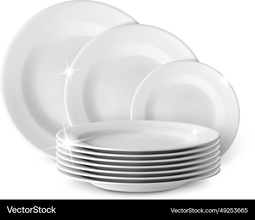Realistic clean white plates washed plate Vector Image