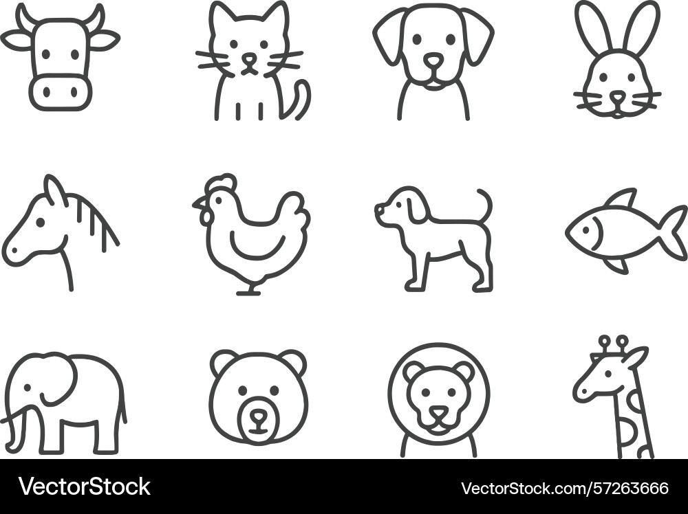 Cute animal line drawings featuring a variety Vector Image