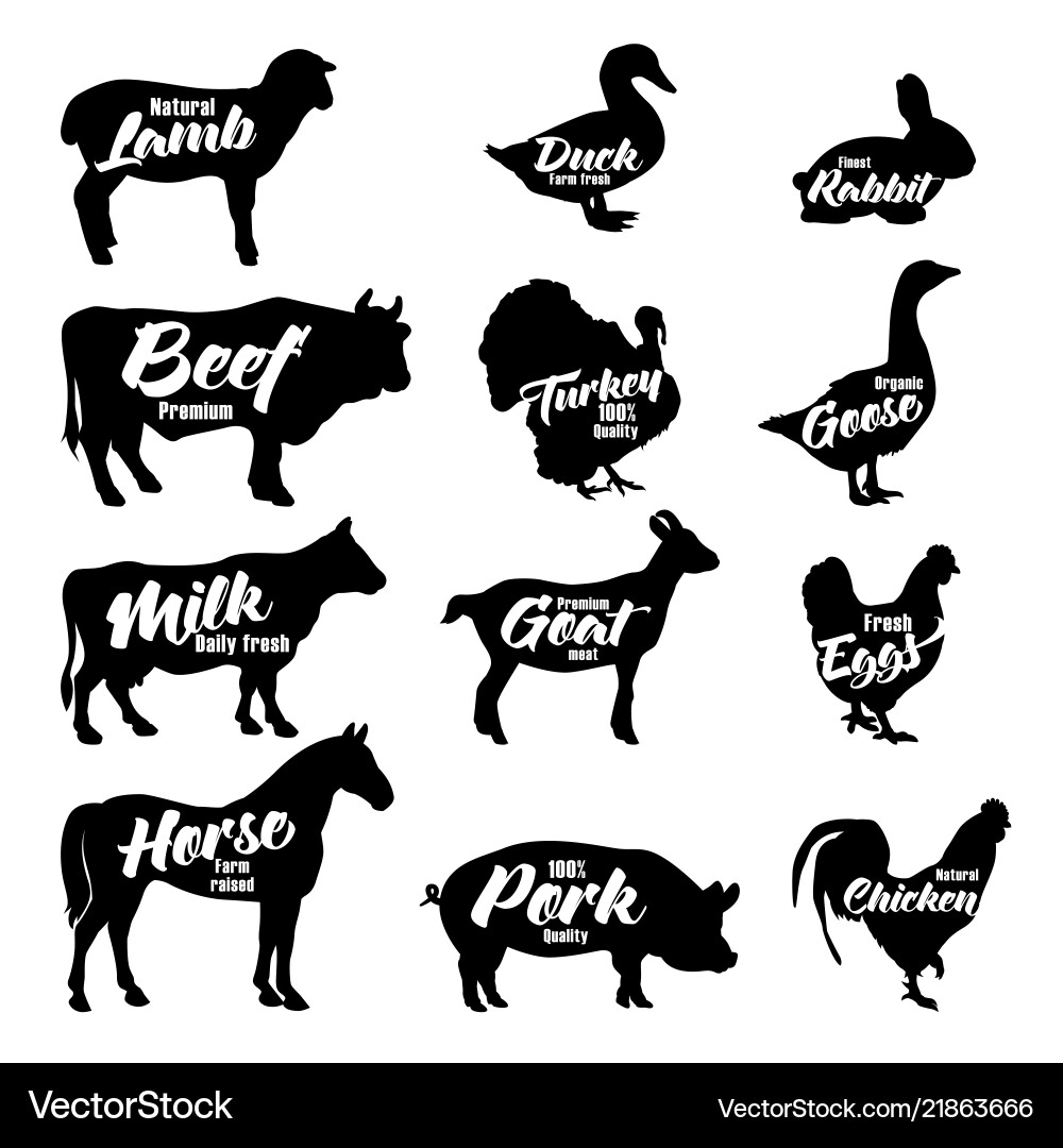 Farm animals icon set butchery logo and label Vector Image
