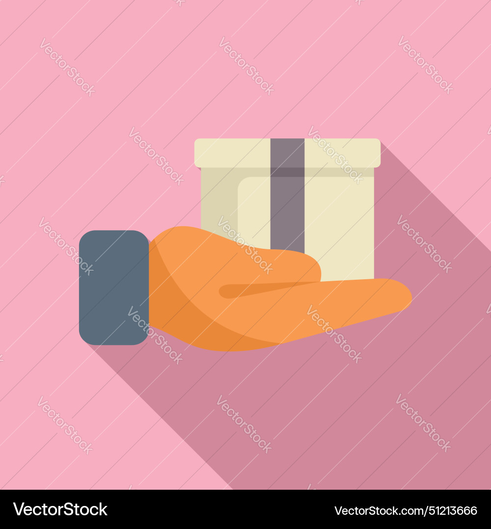 Gift box on hand icon flat package Royalty Free Vector Image
