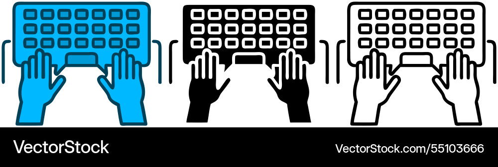 Keyboard typing hands icons blue black outline s Vector Image