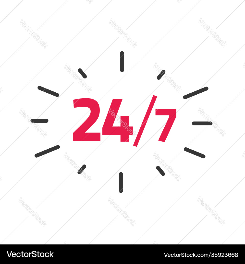 24-7 service label 24 hours 7 days Royalty Free Vector Image