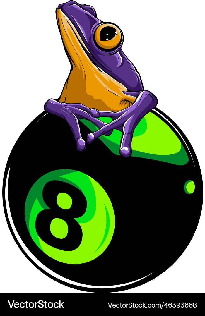 Cartoon frog on biliard eight ball Royalty Free Vector Image