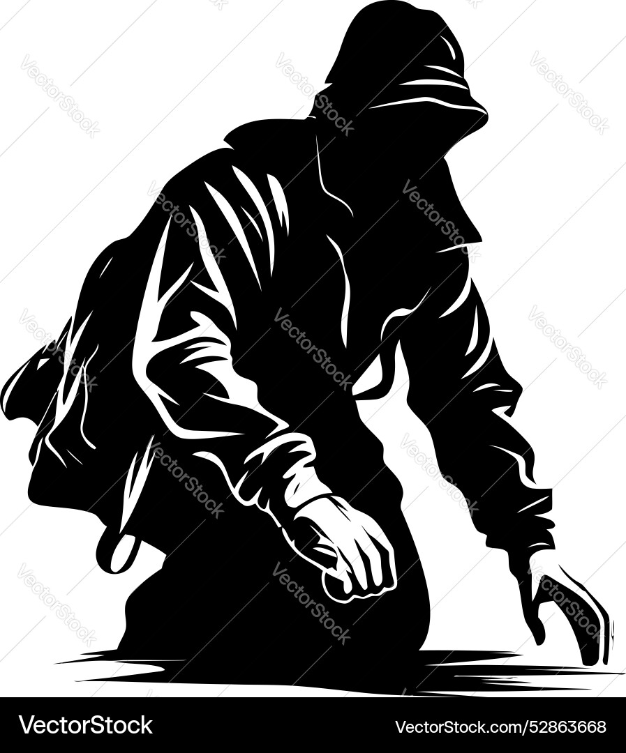 Evasive espionage robber with stolen goods symbol Vector Image