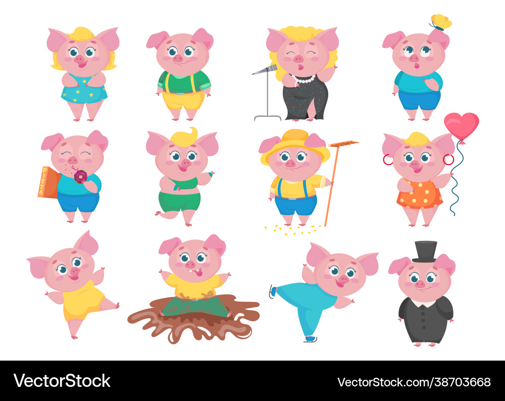 Funny pigs cartoon characters set Royalty Free Vector Image