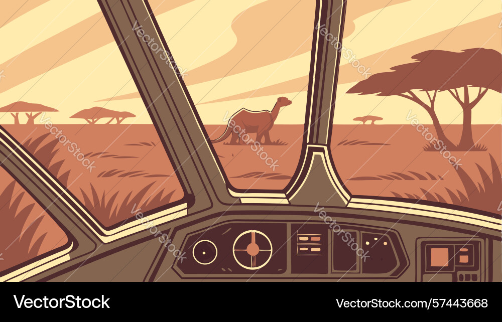 Sci-fi Cockpit Blick auf Dinosaurier Savanna Extinct