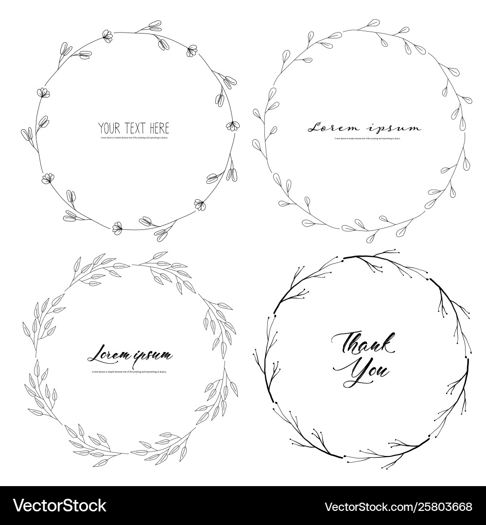 Set botanical round frame hand drawn flowers Vector Image