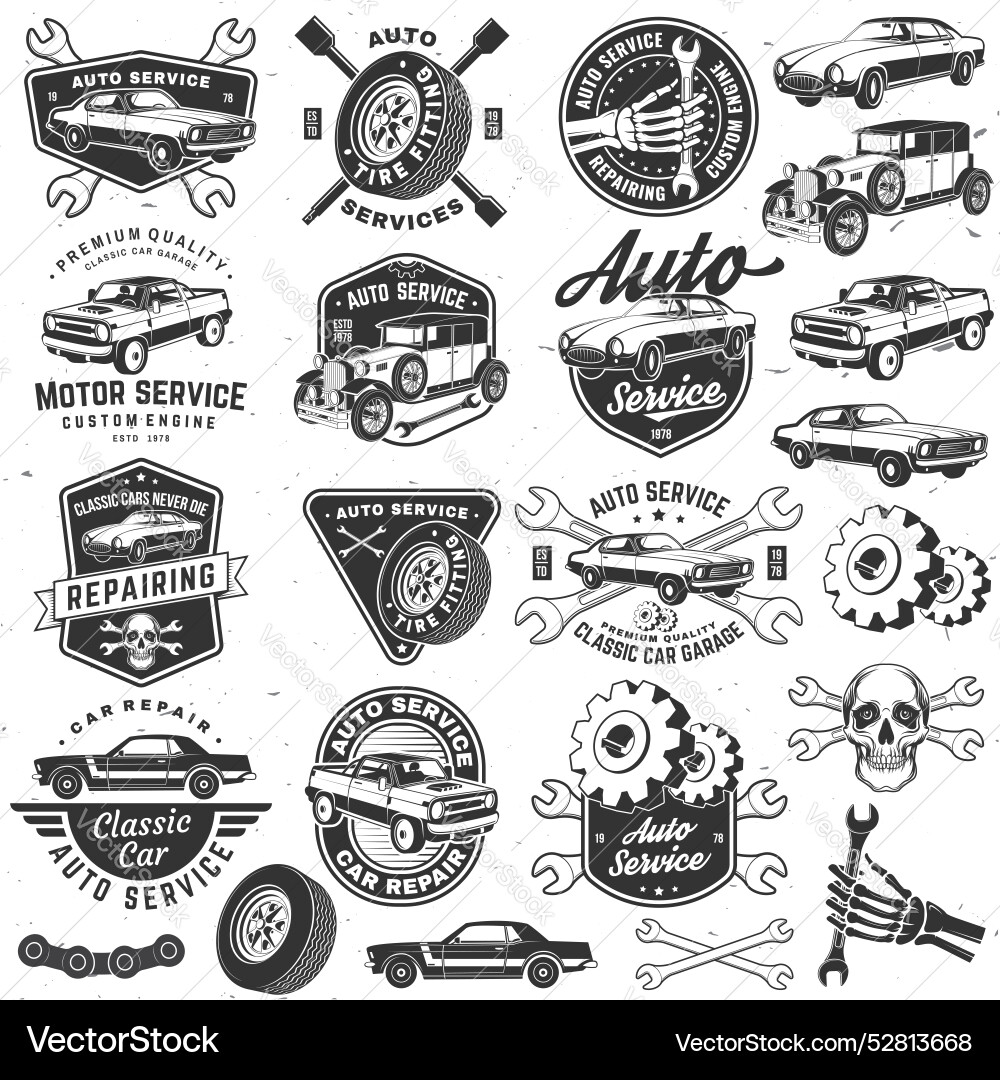 Set of auto service logo emblems badges Royalty Free Vector