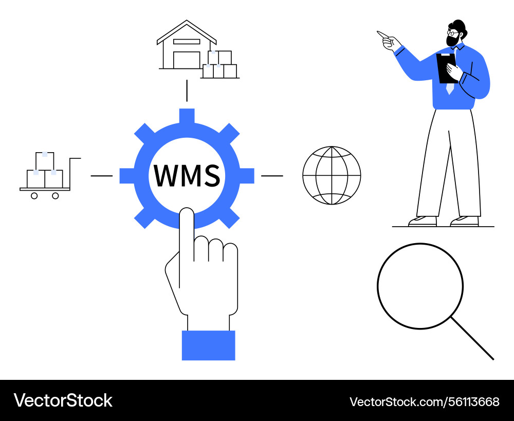 Warehouse management system with gear icon global Vector Image