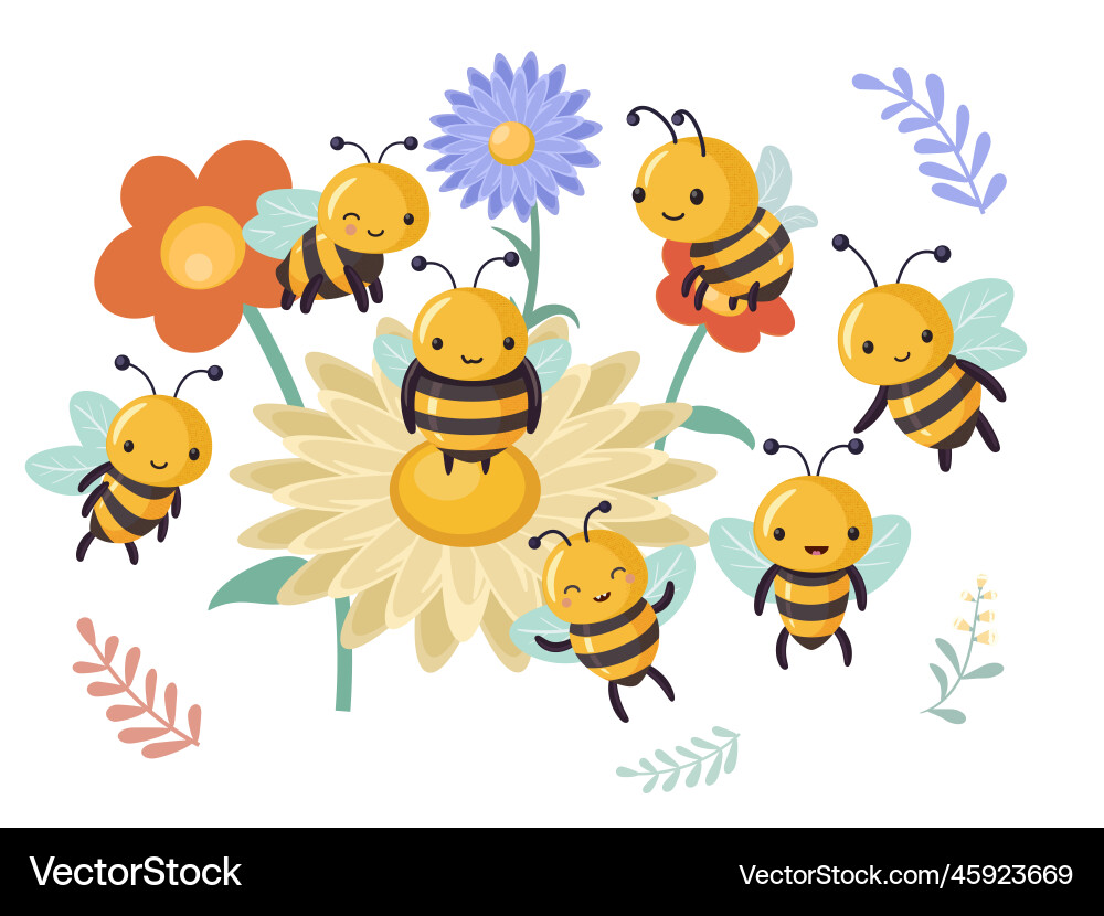 Adorable Bee Team Royalty Free Vector Image - VectorStock