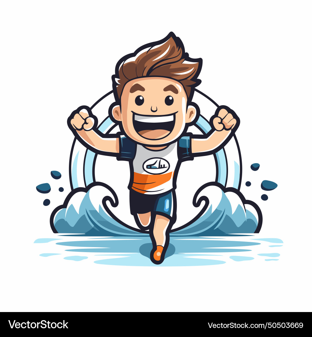 Cartoon man running in the waves isolated Vector Image