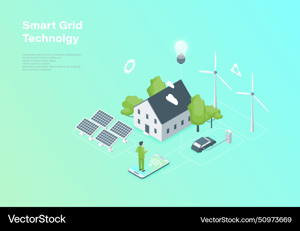 Color smart grid technology with renewable energy Vector Image