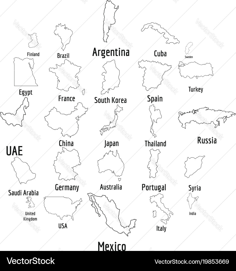 Map country icon set outline style Royalty Free Vector Image