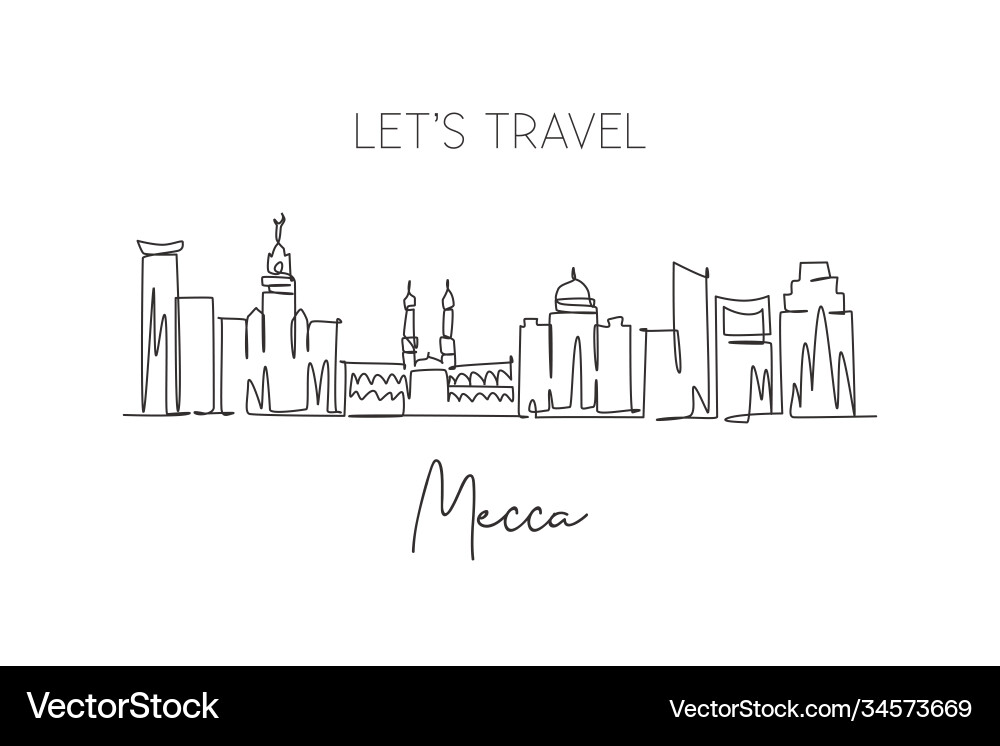One single line drawing mecca city skyline Vector Image