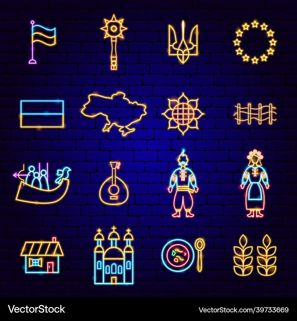 Ukraine neon icons Royalty Free Vector Image - VectorStock