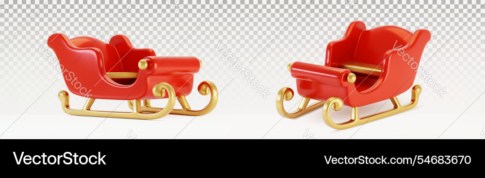 3d santa sleigh set on transparent background Vector Image