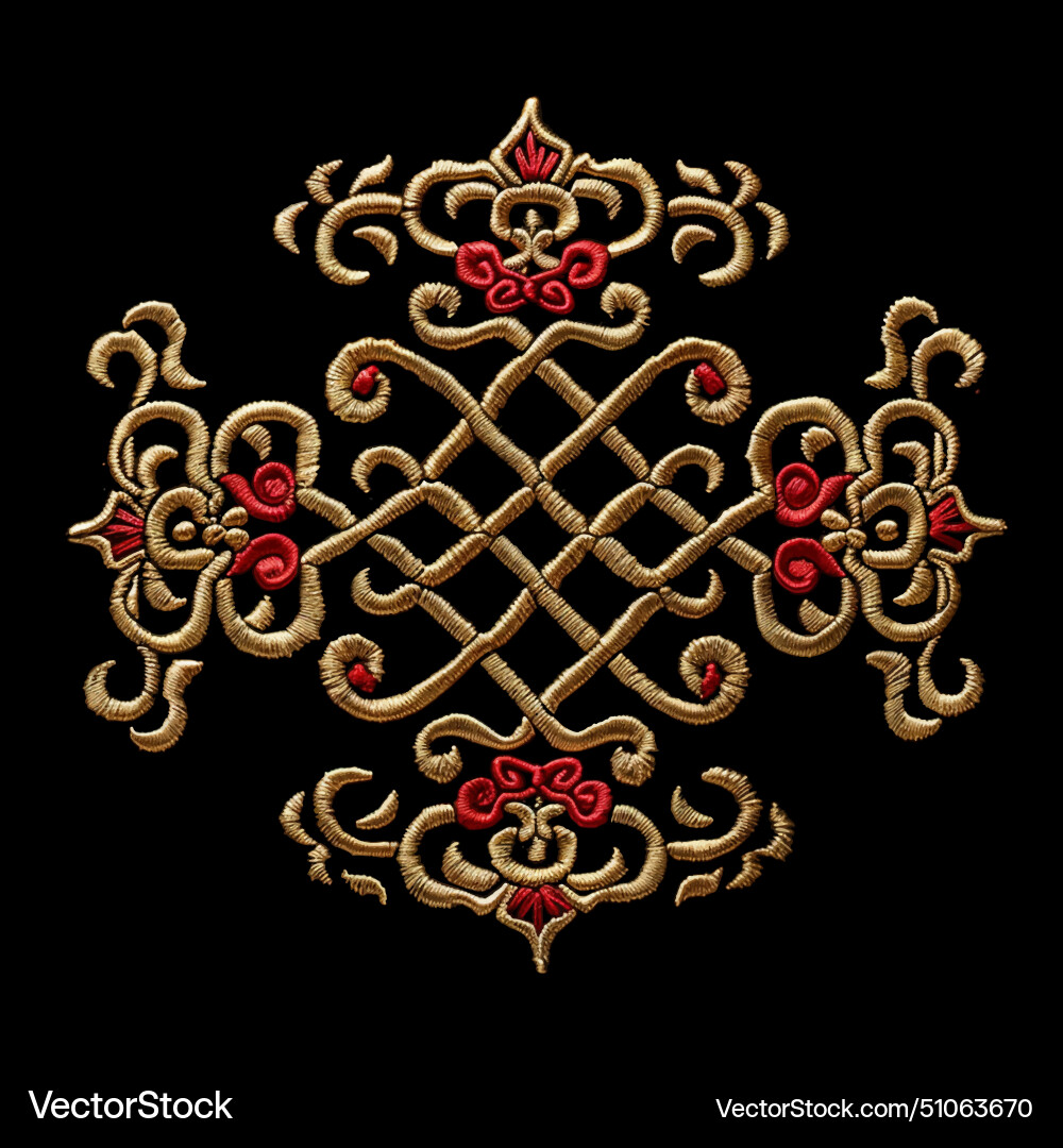 Chinese style embroidery gold red 3d isolated Vector Image