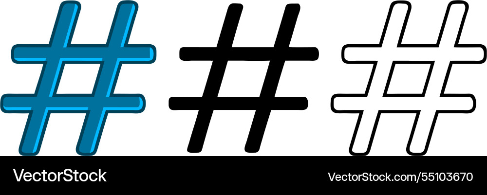 Hashtag symbol variations blue black white outli Vector Image