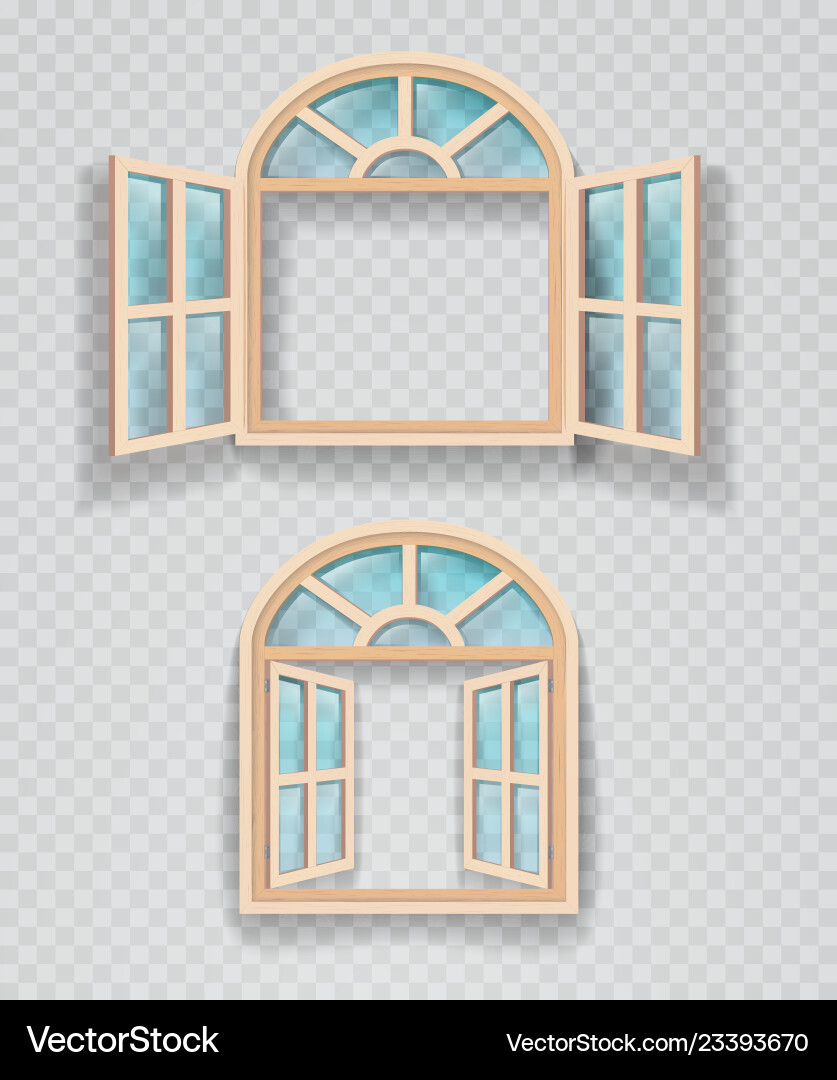 Open and closed wooden window on a transparent Vector Image