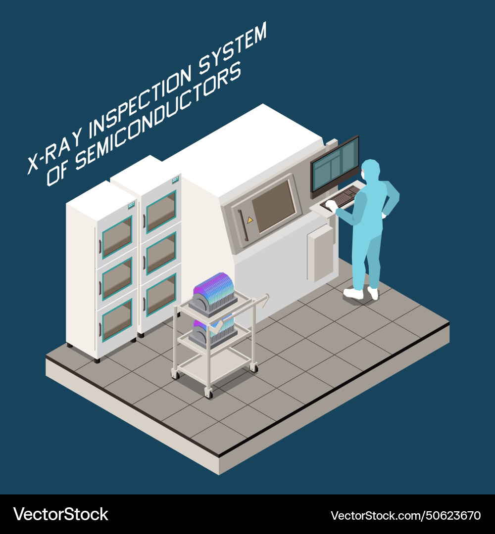 Semiconductor inspection isometric composition Vector Image